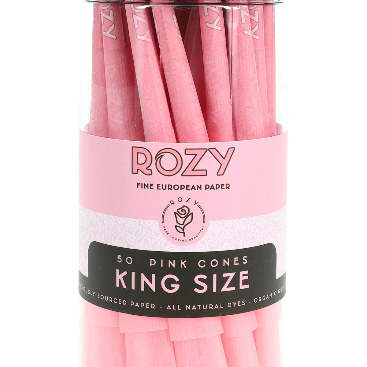 ROZY King Size Pink Pre-Rolled Cones – 50-Count Jar – Primate Glass