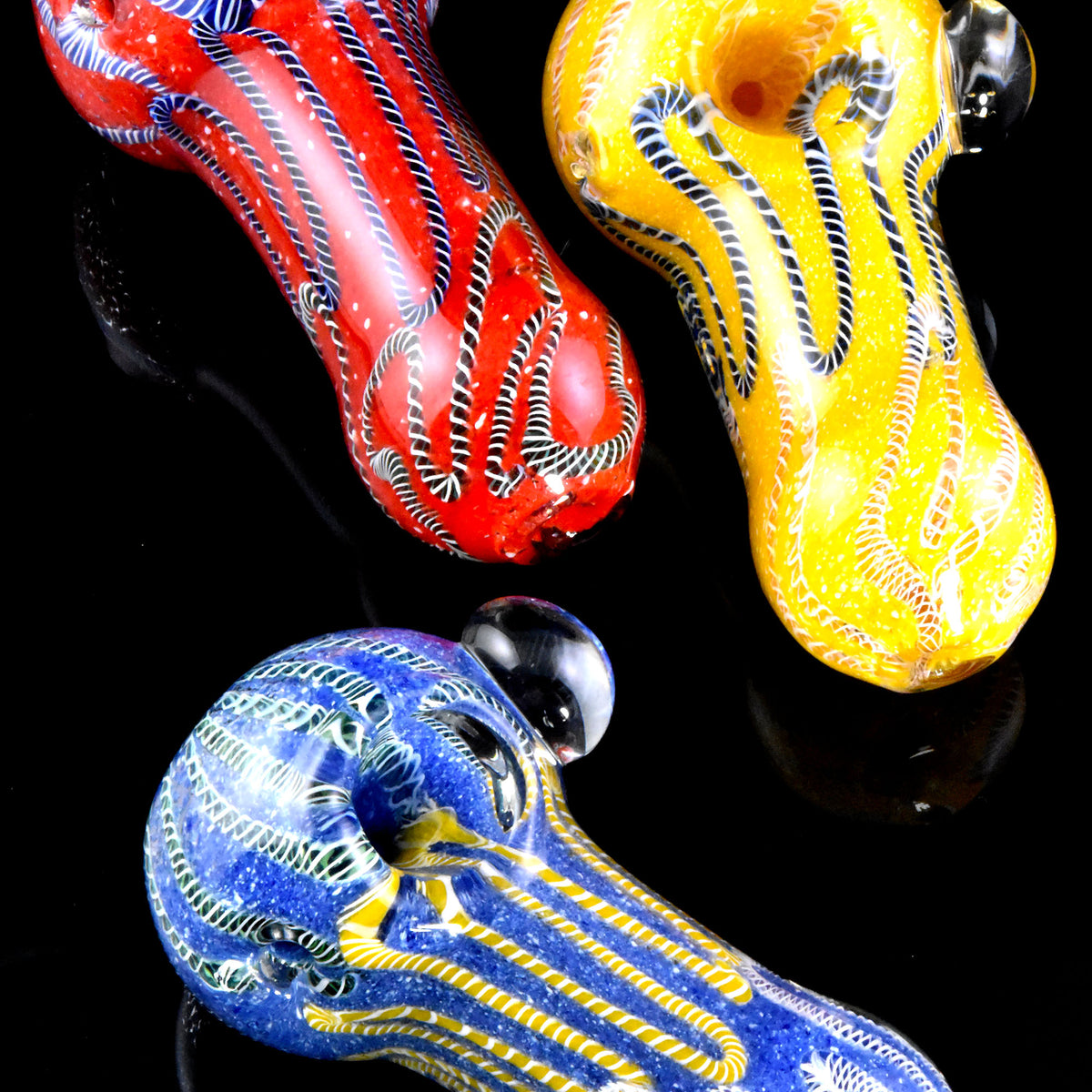 4.5" Thick Colorful Striped Frit Glass Pipe - P2662 – Primate Glass