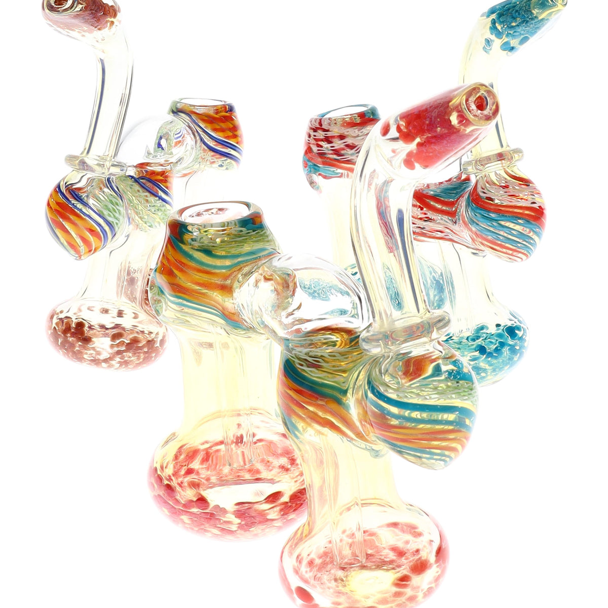 7" Double Chamber Silver Fumed Frit Rasta Stripe Glass Bubbler - B1135 ...
